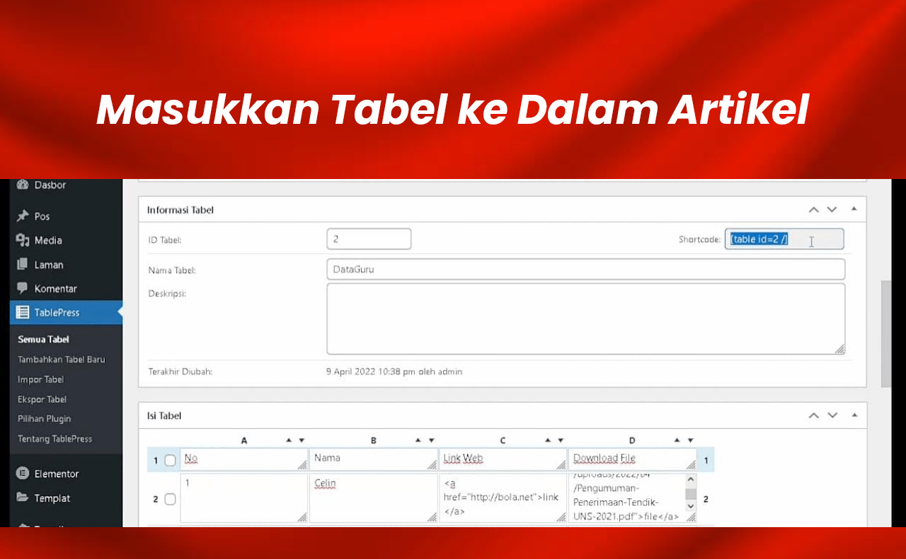 Cara Membuat Table Di Wordpress Berupa Kolom Dan Daftar Isi